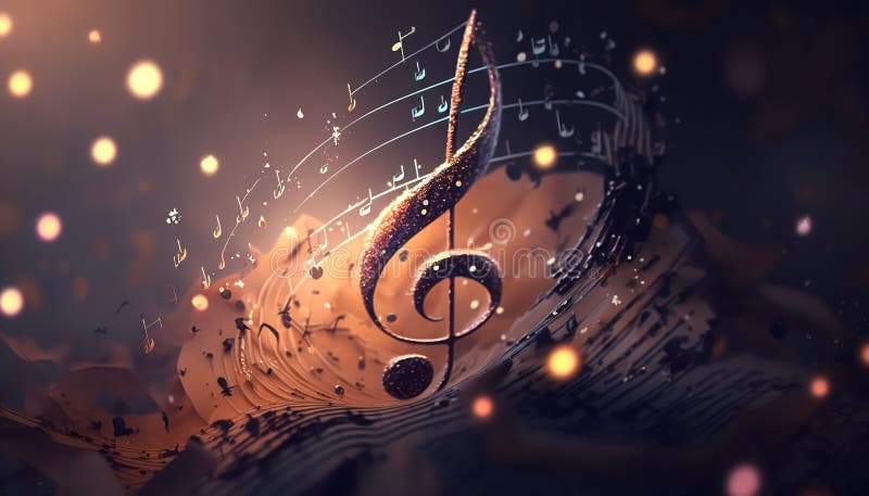 Volumetric Musical Background with a Treble Clef and Notes, Generative ...