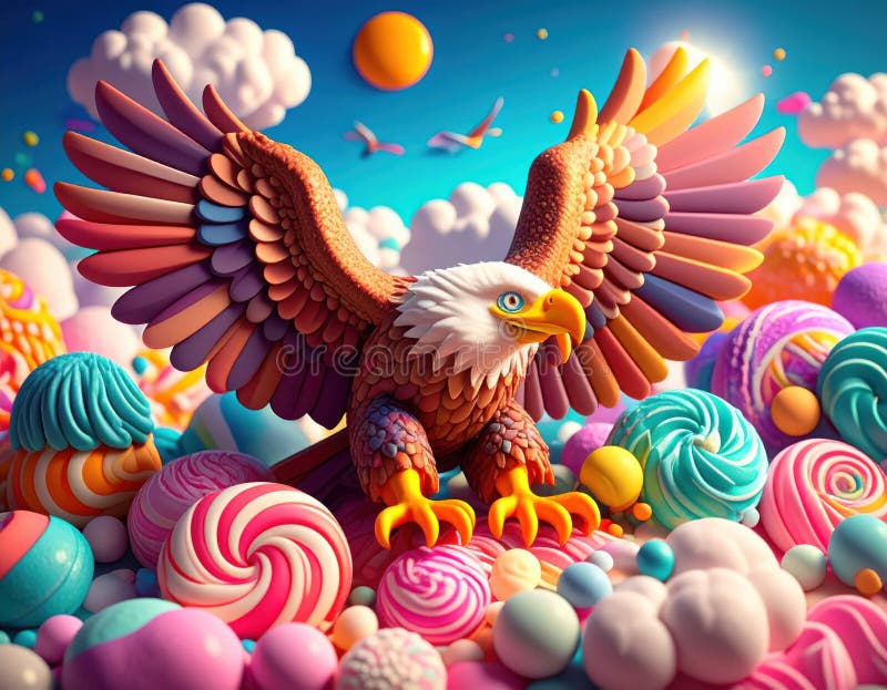 Eagle Sky Flies Sun Shining Clouds Floating Stock Illustration ...