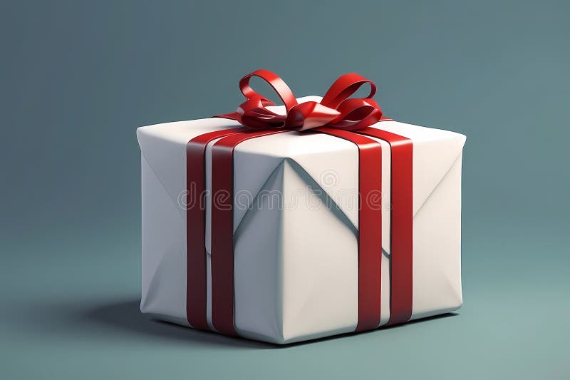 Volumetric Realistic White Gift Box with a Red Bow. Minimalist Design ...