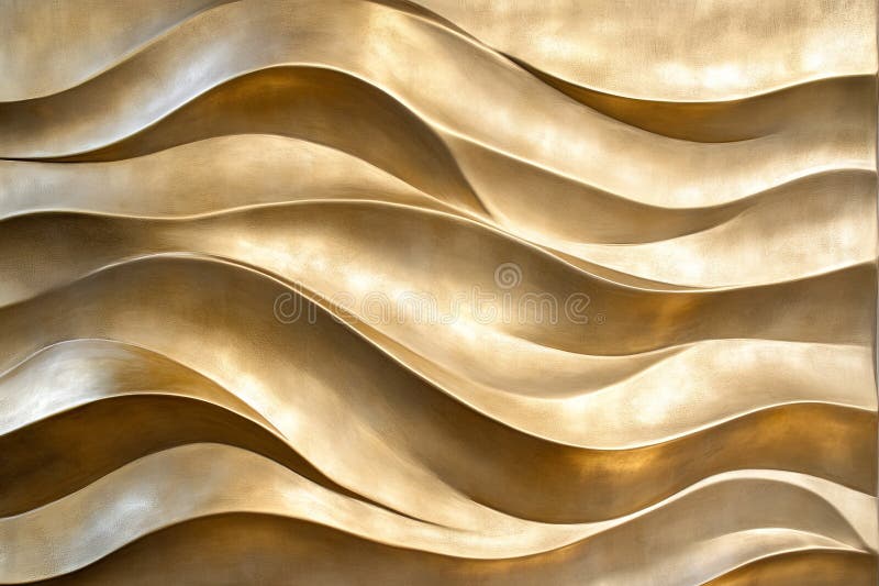 Volumetric Stucco Panel of Abstract Waves in Satin Gold. Art Stock ...