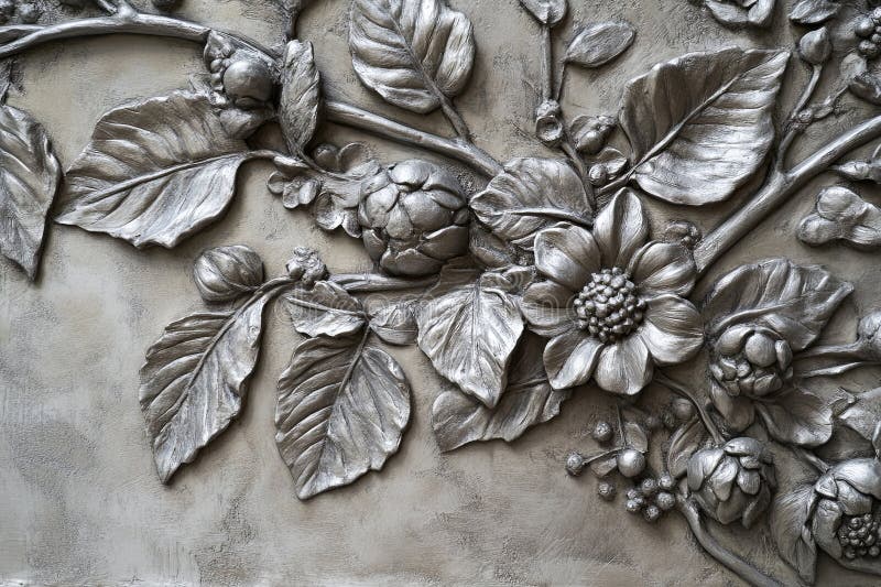 Volumetric Stucco Panel of Basil in Antique Silver. Art Stock Image ...