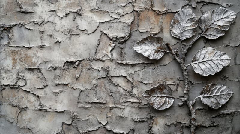 Volumetric Stucco Panel of Birch Tree Bark and Leaves: Picture Stock ...
