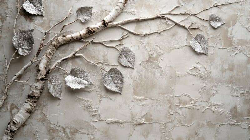 Volumetric Stucco Panel of Birch Tree Bark and Leaves: Picture Stock ...