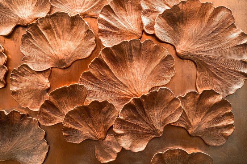 Volumetric Stucco Panel of Coral Fans in Matte Copper. Art Stock Image ...