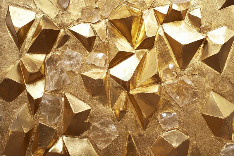 Volumetric Stucco Panel of Crystal Fragments in Antique Gold. Art Stock ...