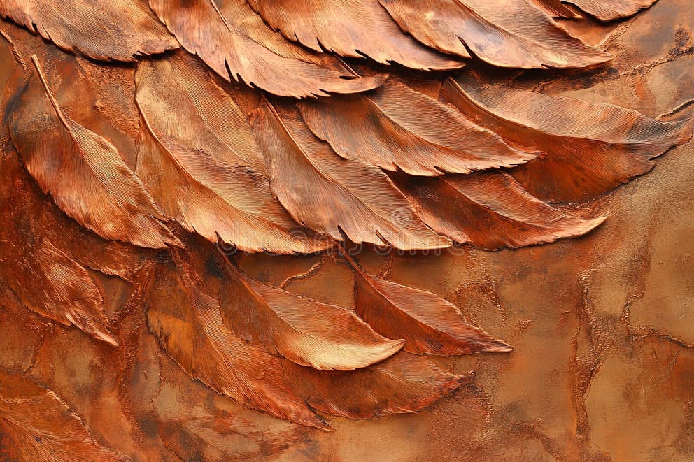 Volumetric Stucco Panel of Feather Layers in Polished Copper. Art Stock Image - Image of peony ...