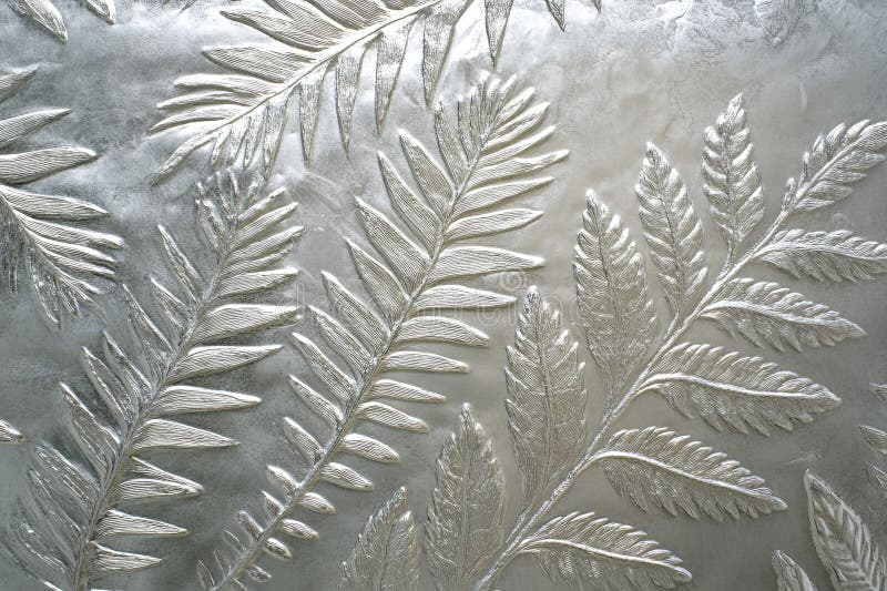 Volumetric Stucco Panel of Fern Patterns in Frosted Silver. Art Stock ...