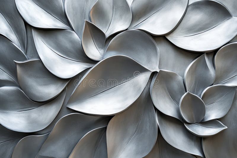 Volumetric Stucco Panel of Flower Petals in Matte Silver. Art Stock ...