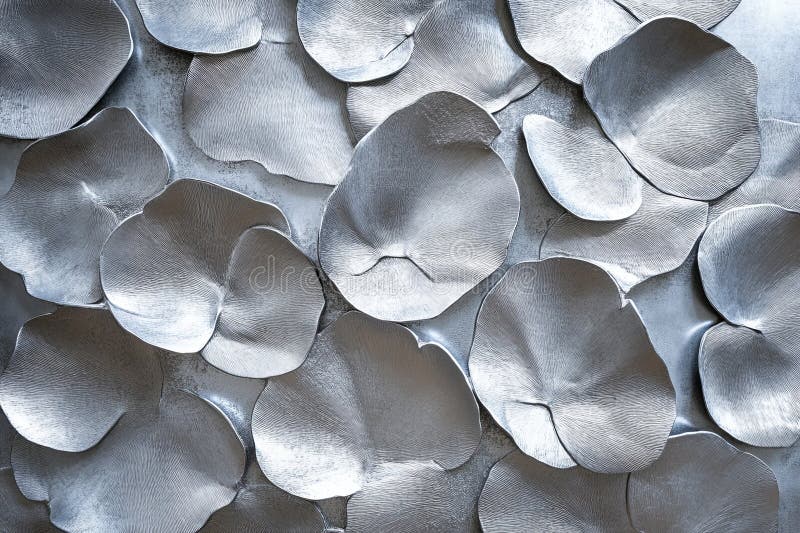Volumetric Stucco Panel of Flower Petals in Matte Silver. Art Stock ...