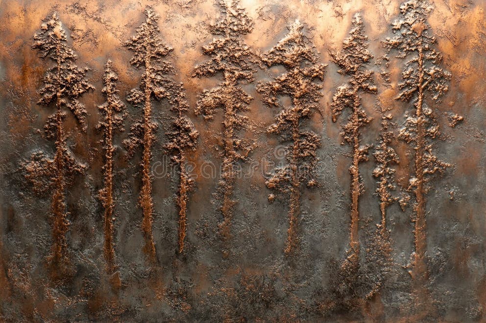 Volumetric Stucco Panel of Forest Layers in Satin Copper. Art Stock ...