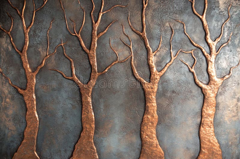 Volumetric Stucco Panel of Forest Layers in Satin Copper. Art Stock ...