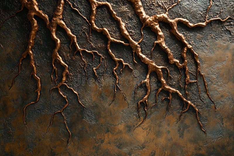Volumetric Stucco Panel of Forest Roots in Matte Copper. Art Stock ...