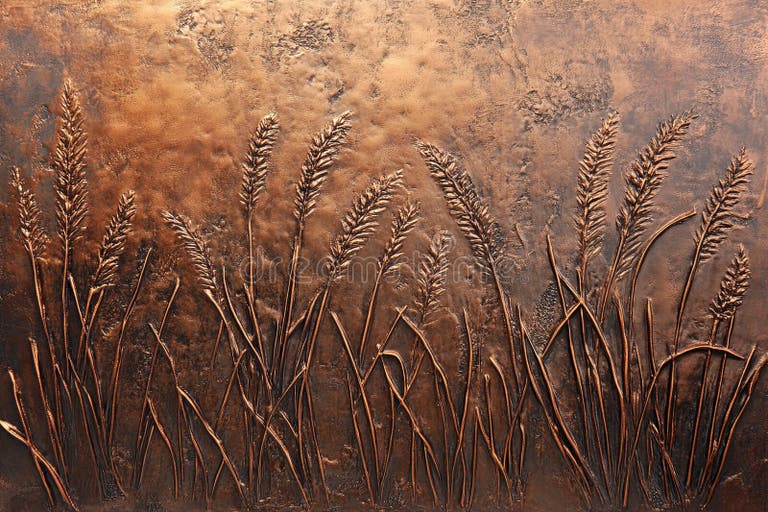 Volumetric Stucco Panel of Grass Fields in Frosted Copper. Art Stock ...