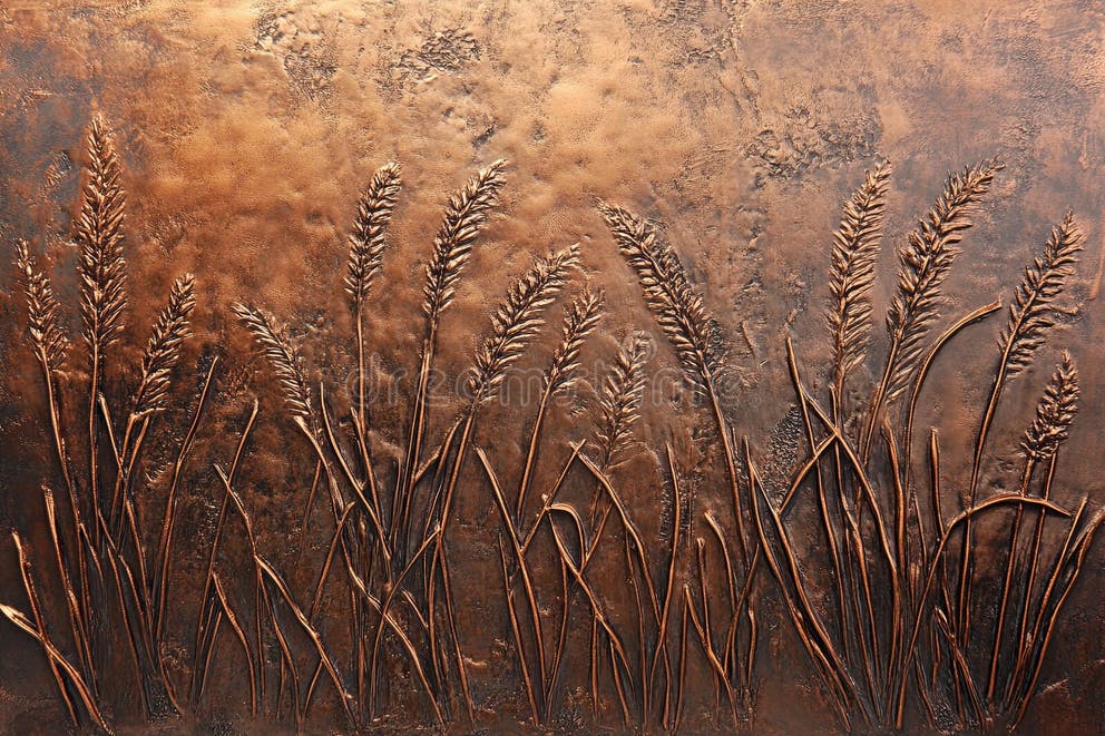 Volumetric Stucco Panel of Grass Fields in Frosted Copper. Art Stock ...