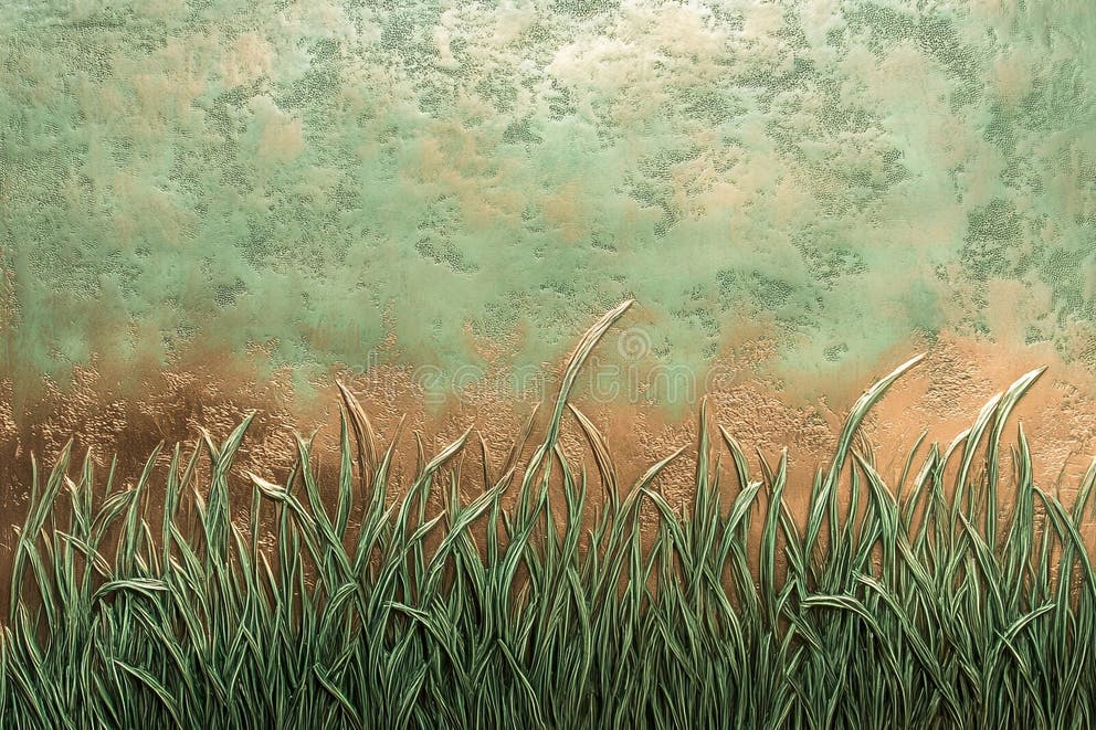 Volumetric Stucco Panel of Grass Fields in Frosted Copper. Art Stock ...