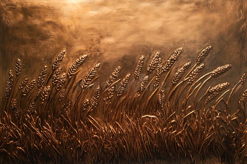 Volumetric Stucco Panel of Grass Fields in Polished Copper. Art Stock ...