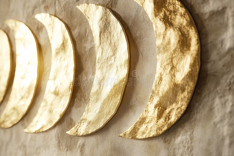 Volumetric Stucco Panel of Moon Phases in Champagne Gold. Art Stock ...