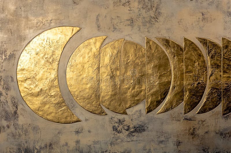 Volumetric Stucco Panel of Moon Phases in Champagne Gold. Art Stock ...