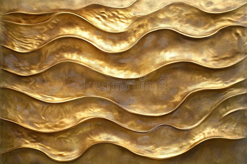 Volumetric Stucco Panel of Ocean Waves in Frosted Gold. Art Stock Image ...