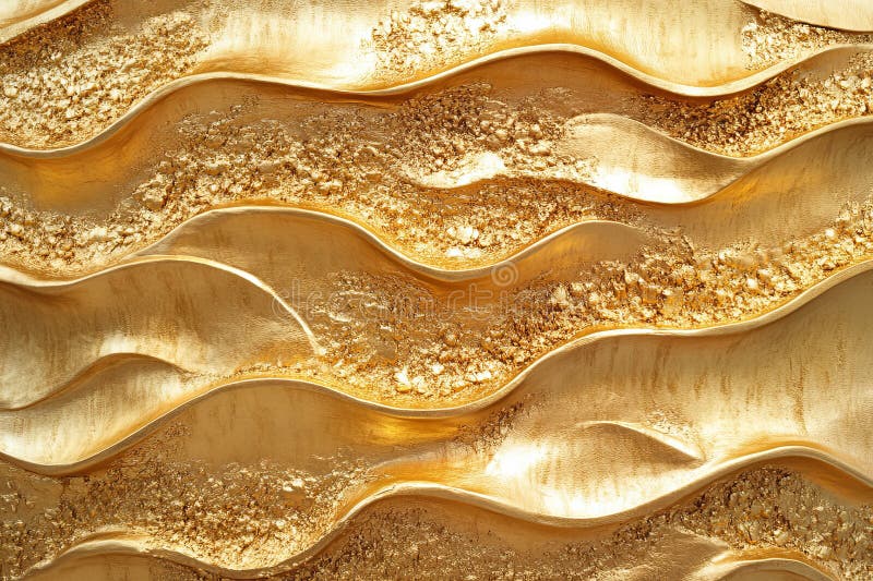Volumetric Stucco Panel of Ocean Waves in Frosted Gold. Art Stock Photo ...