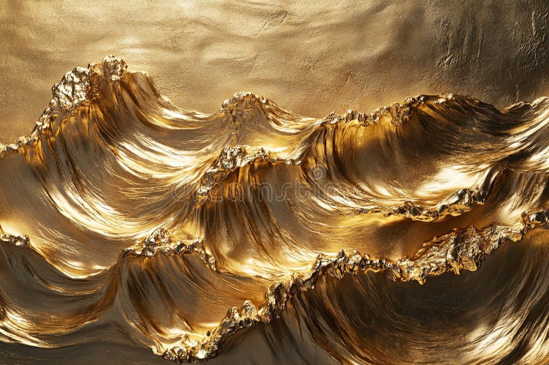 Volumetric Stucco Panel of Ocean Waves in Frosted Gold. Art Stock Image ...
