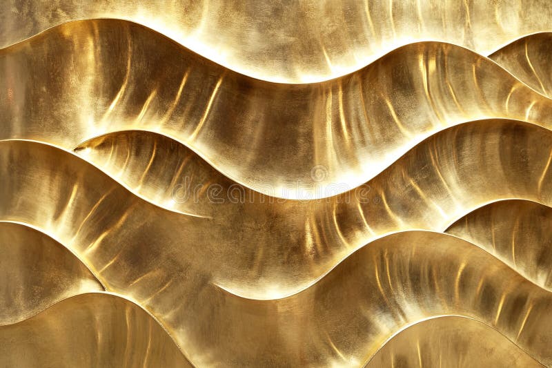 Volumetric Stucco Panel of Ripple Patterns in Polished Brass. Art Stock ...