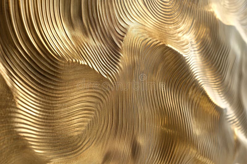 Volumetric Stucco Panel of Ripple Patterns in Polished Brass. Art Stock ...