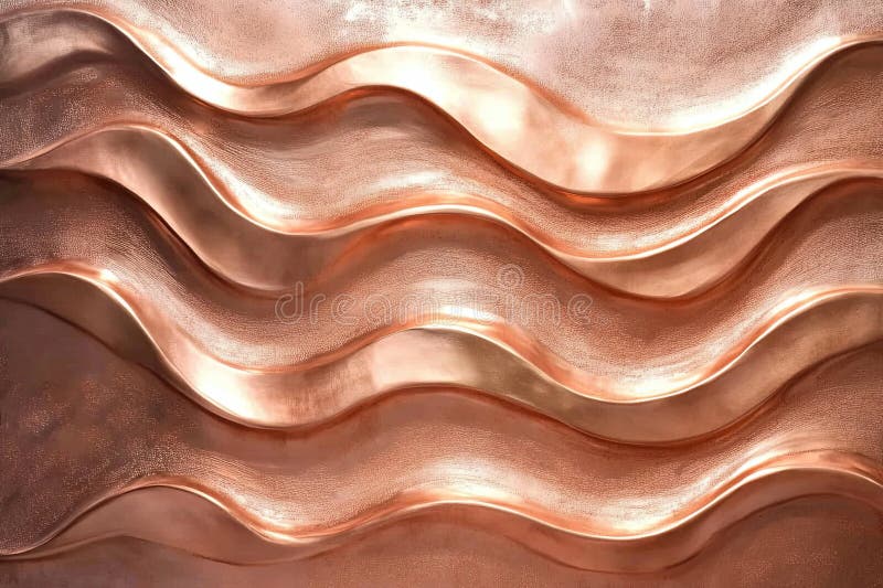 Volumetric Stucco Panel of River Waves in Rose Gold. Art Stock Image ...