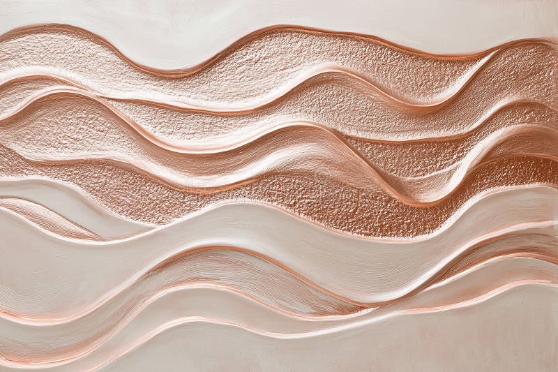 Volumetric Stucco Panel of River Waves in Rose Gold. Art Stock Image ...