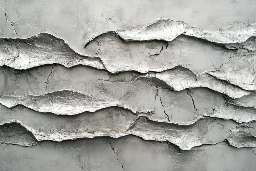 Volumetric Stucco Panel of Rock Layers in Satin Silver. Art Stock Photo ...