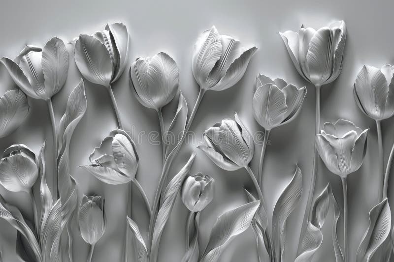 Volumetric Stucco Panel with Silver Tulips: Chic Depiction of Tulips. Stock Image - Image of ...