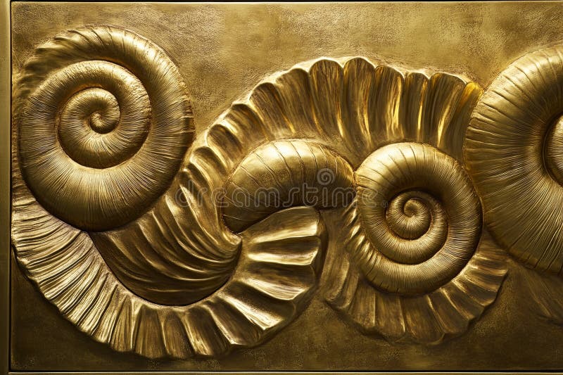 Volumetric Stucco Panel of Spiral Shells in Matte Brass. Art Stock ...