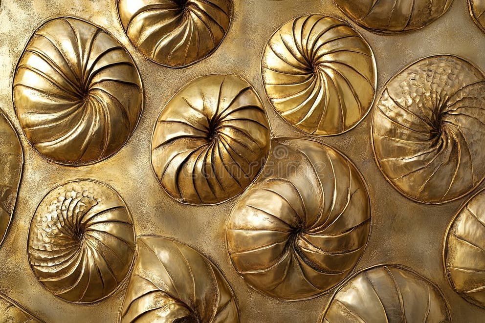 Volumetric Stucco Panel of Spiral Shells in Matte Brass. Art Stock ...