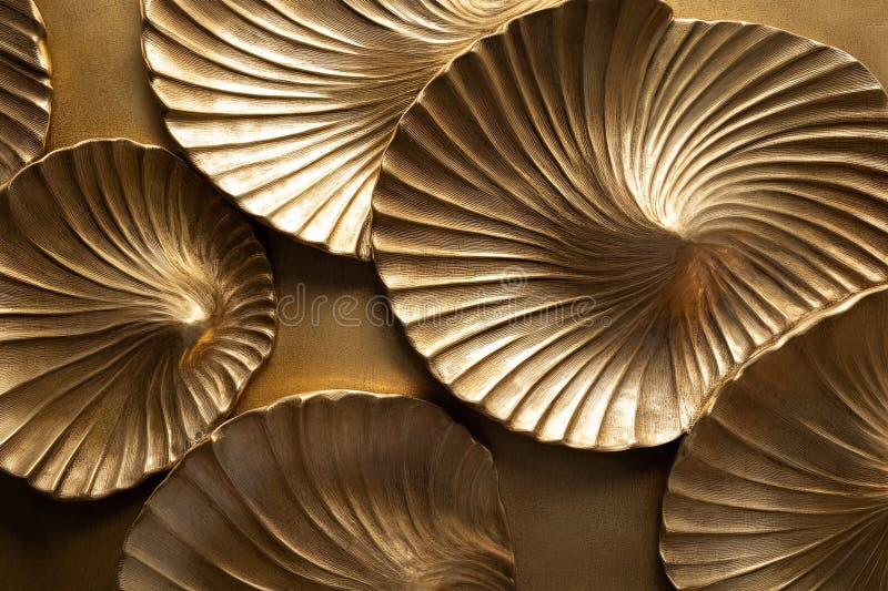 Volumetric Stucco Panel of Spiral Shells in Matte Brass. Art Stock ...