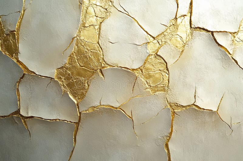 Volumetric Stucco Panel of Stone Cracks in Frosted Gold. Art Stock ...