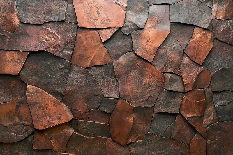 Volumetric Stucco Panel of Stone Textures in Aged Copper. Art Stock ...