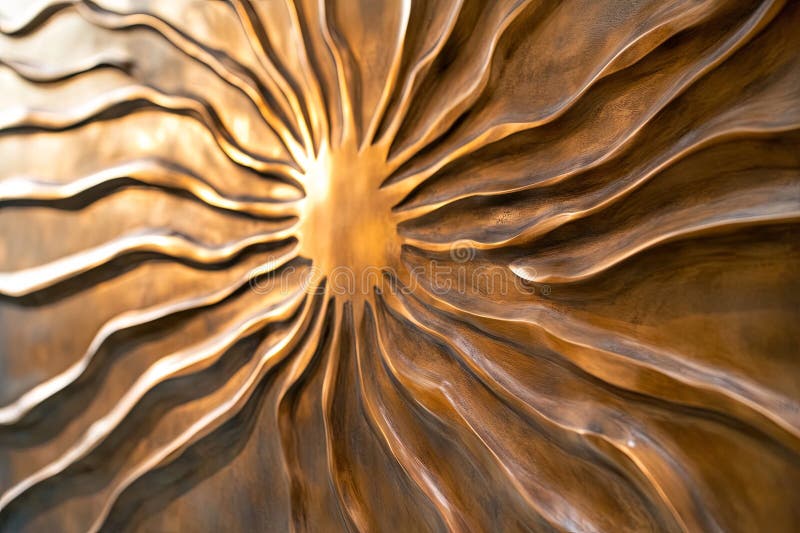 Volumetric Stucco Panel of Sun Rays in Polished Bronze. Art Stock ...