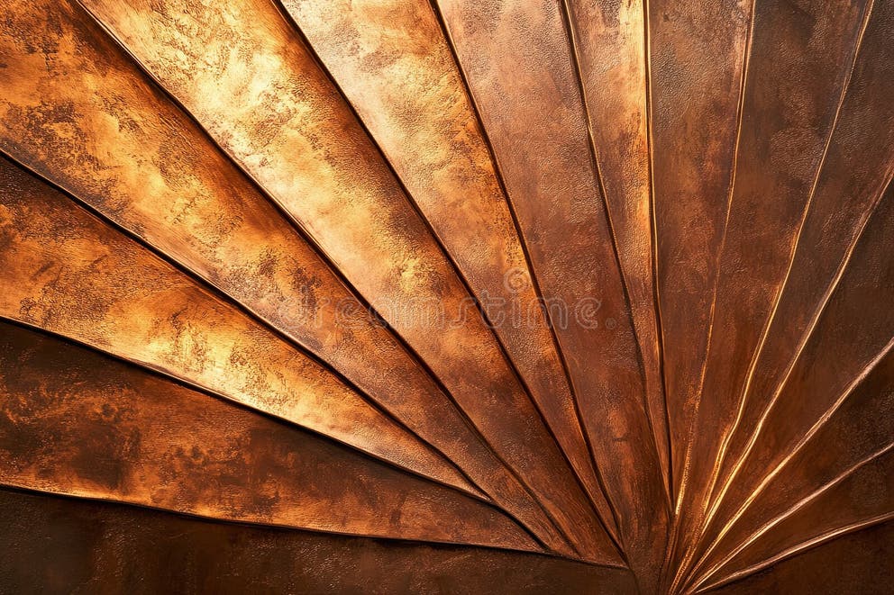 Volumetric Stucco Panel of Sunset Rays in Satin Copper. Art Stock Photo ...