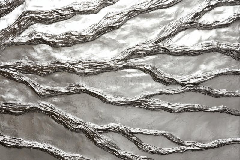 Volumetric Stucco Panel of Tree Bark in Polished Silver. Art Stock ...