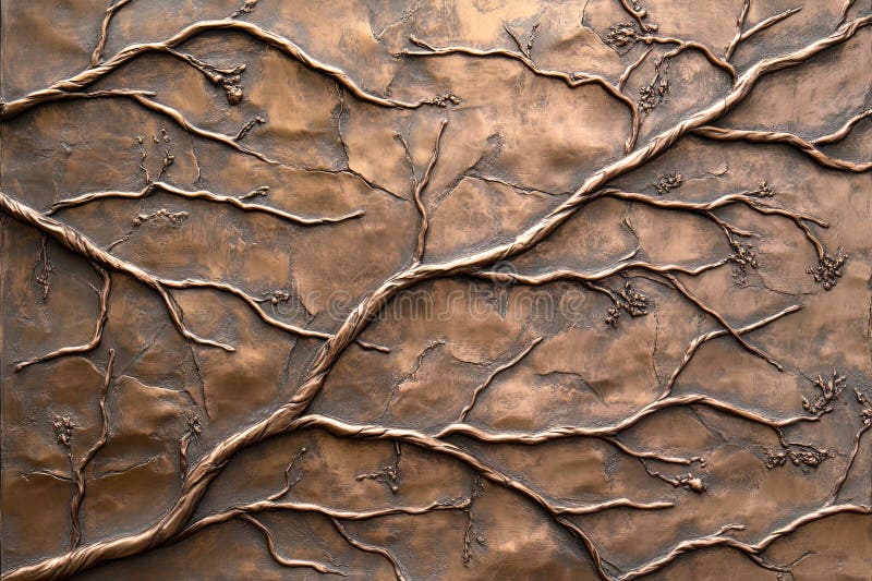 Volumetric Stucco Panel of Tree Branches in Brushed Copper. Art Stock ...