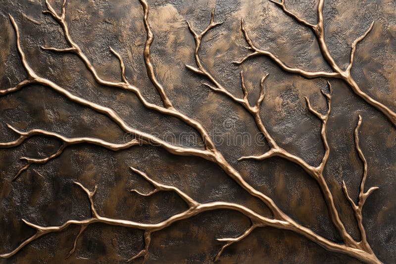Volumetric Stucco Panel of Tree Branches in Brushed Copper. Art Stock ...