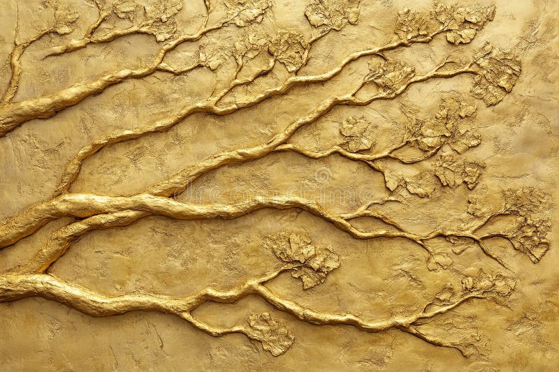 Volumetric Stucco Panel of Tree Canopies in Matte Gold. Art Stock Photo ...