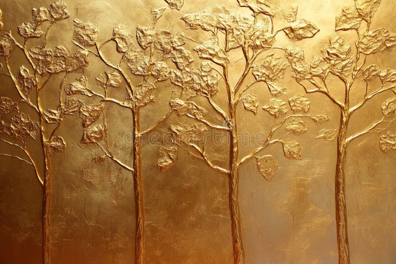 Volumetric Stucco Panel of Tree Canopies in Satin Gold. Art Stock Image ...