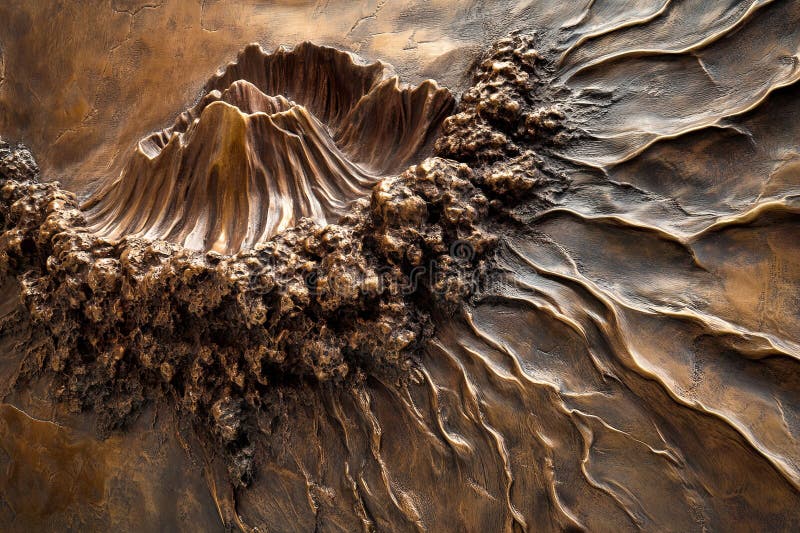 Volumetric Stucco Panel of Volcano Eruptions in Antique Bronze. Art ...