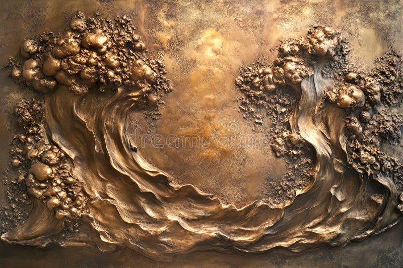 Volumetric Stucco Panel of Volcano Eruptions in Antique Bronze. Art ...
