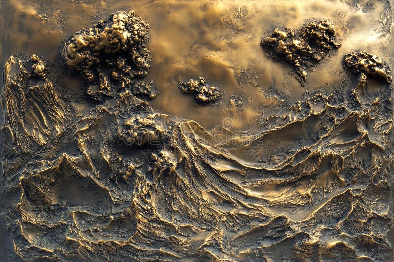 Volumetric Stucco Panel of Volcano Eruptions in Antique Bronze. Art ...