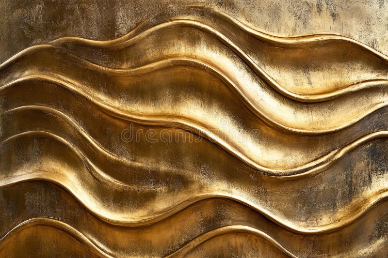 Volumetric Stucco Panel of Wave Layers in Antique Gold. Art Stock Image ...