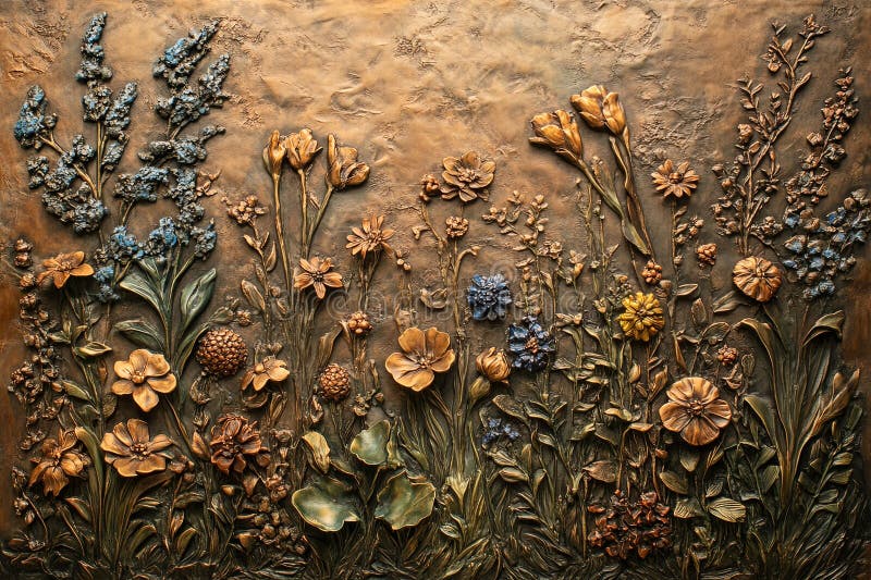 Volumetric Stucco Panel Wildflowers Rustic Copper Mix Stock Photos ...