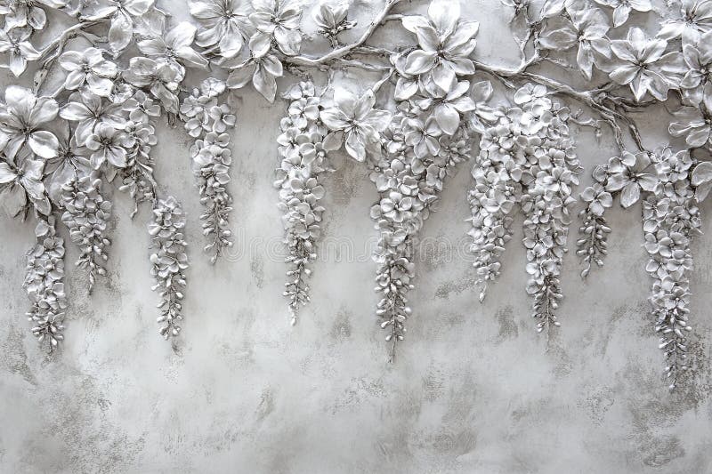 Volumetric Stucco Panel of Wisteria in Frosted Silver. Art Stock Photo ...