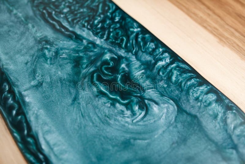 Volumetric Texture of Blue Epoxy Resin on a Wooden Table Stock Photo ...